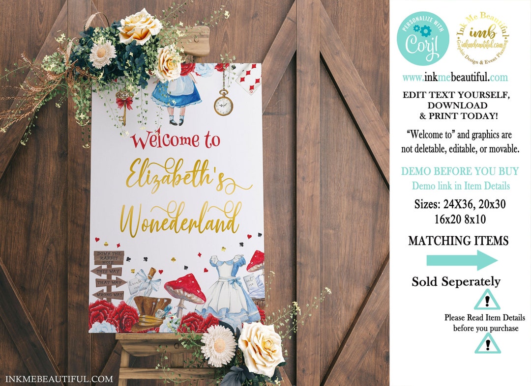 EDITABLE Wonderland Welcome Sign | 1st Birthday | Onderland Theme ...