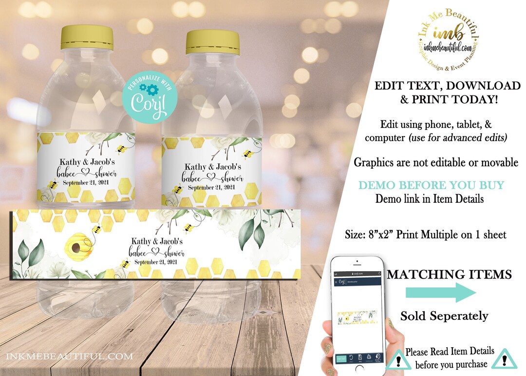 EDITABLE FILE | Bee Theme Water Bottle Label | Bumble Bee Theme ...