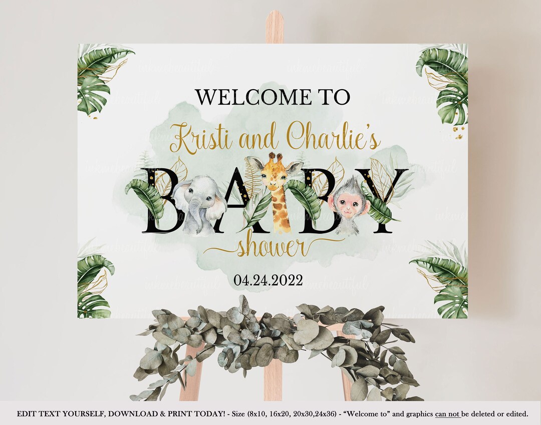 EDITABLE Jungle Safari Welcome Sign | First Birthday | Baby Shower ...