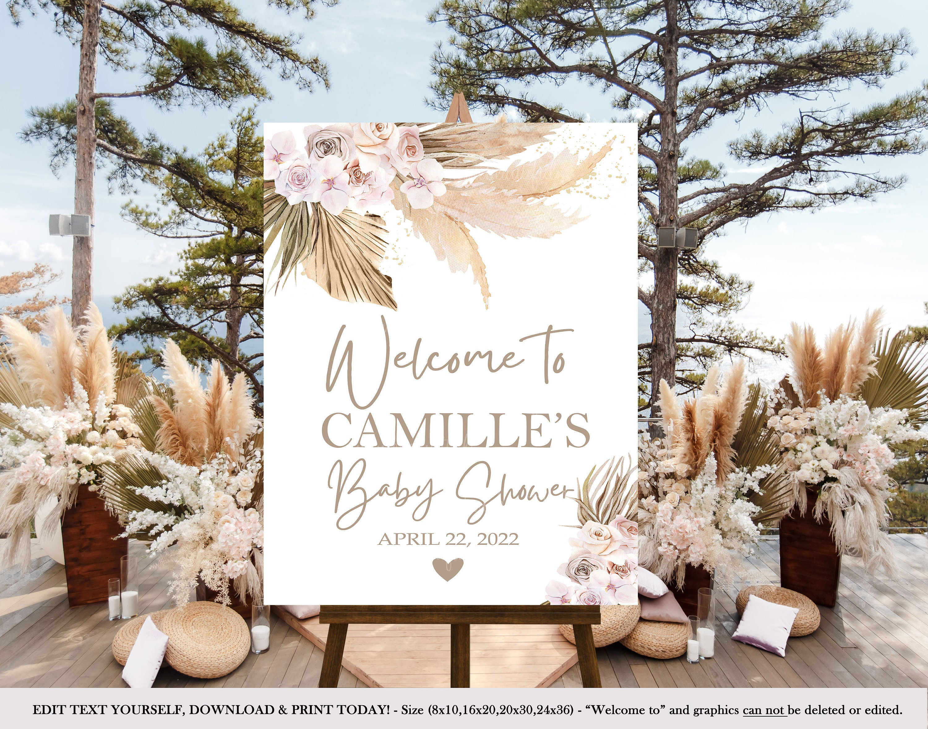 EDITABLE Boho Welcome Sign Bohemian Theme Boho Blush - Etsy