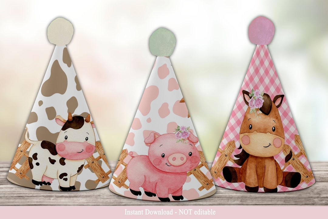PRINTABLE Pink Farm Girl Party Hat | Cow Girl Party | Farm Animal ...