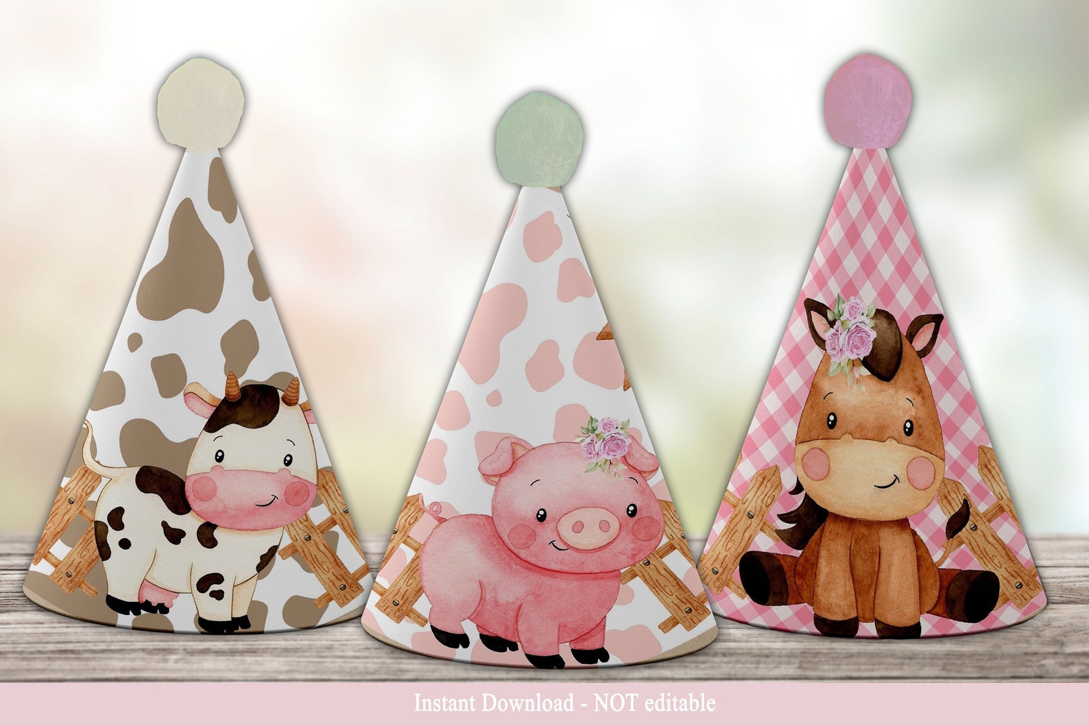 PRINTABLE Pink Farm Girl Party Hat | Cow Girl Party | Farm Animal ...