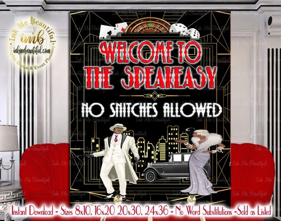 Great Gatsby - Speakeasy Welcome Sign, Gatsby party decoration, Roaring ...