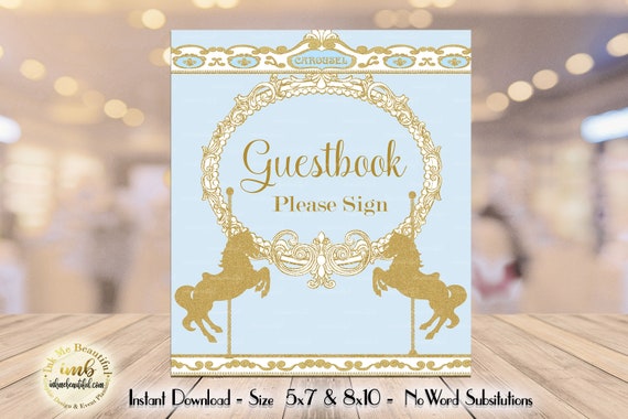 Digital File Blue and Gold Carousel Guestbook Carousel Theme - Etsy