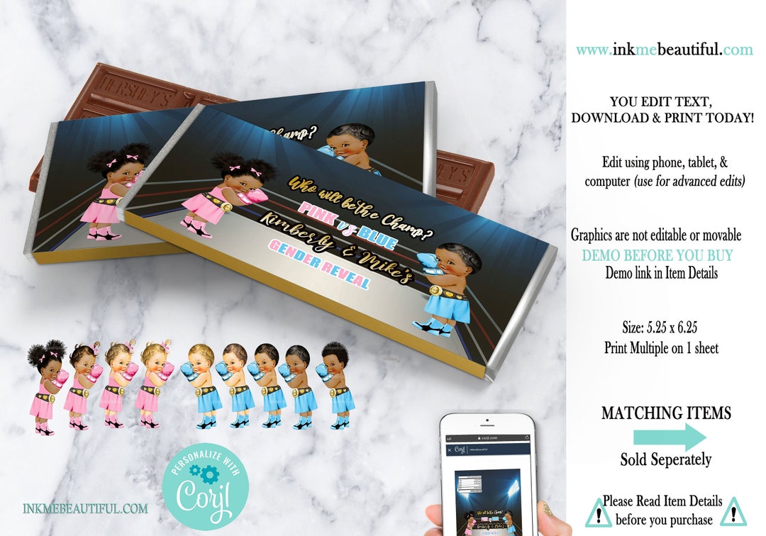 EDITABLE Boxer Baby Gender Reveal Candy Bar Label, Boxer Theme, Boxing ...