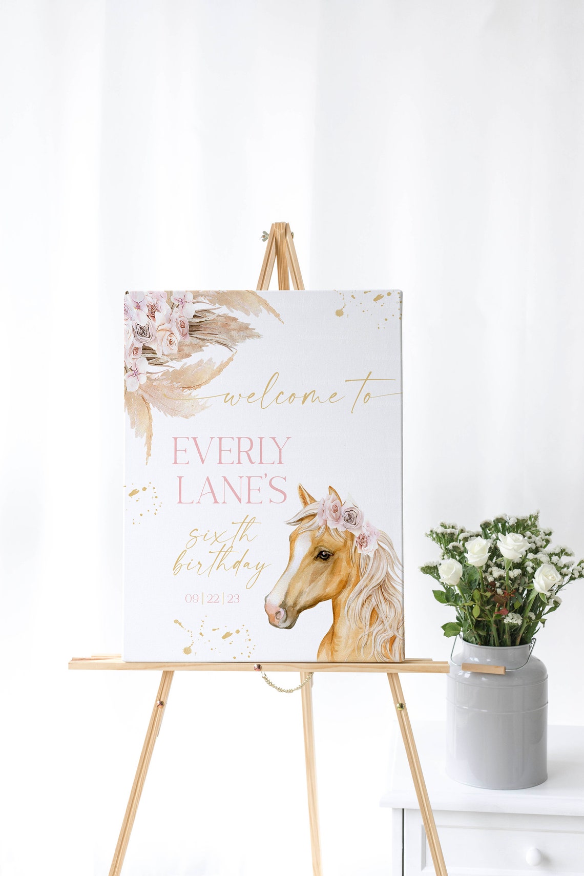 EDITABLE Cowgirl Birthday Party Welcome Sign Blush Pink Boho Horse ...
