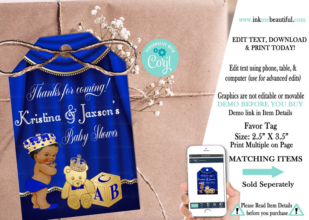 EDITABLE | Royal Blue Favor Tag | Thank You Tag | Royal Red Baby Shower ...