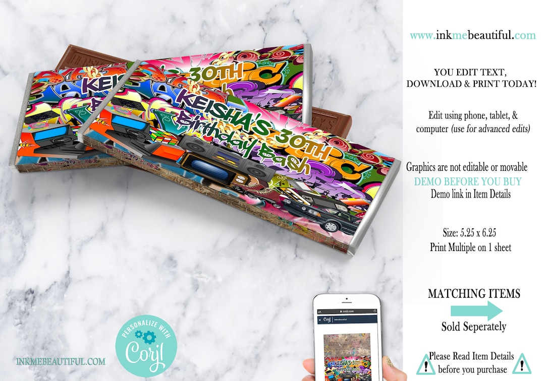 EDITABLE Hip Hop Candy Bar | Throwback Birthday Party | 90s Baby| 80s ...