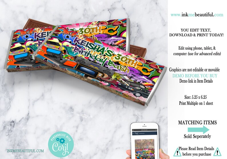 EDITABLE Hip Hop Candy Bar Throwback Birthday Party 90s - Etsy