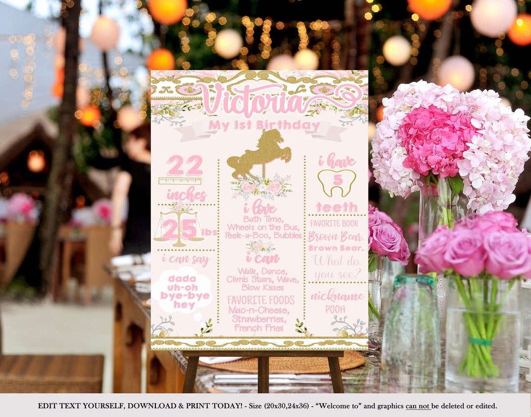 EDITABLE Horse Carousel Milestone Sign | Carousel Baby Shower| 1st ...