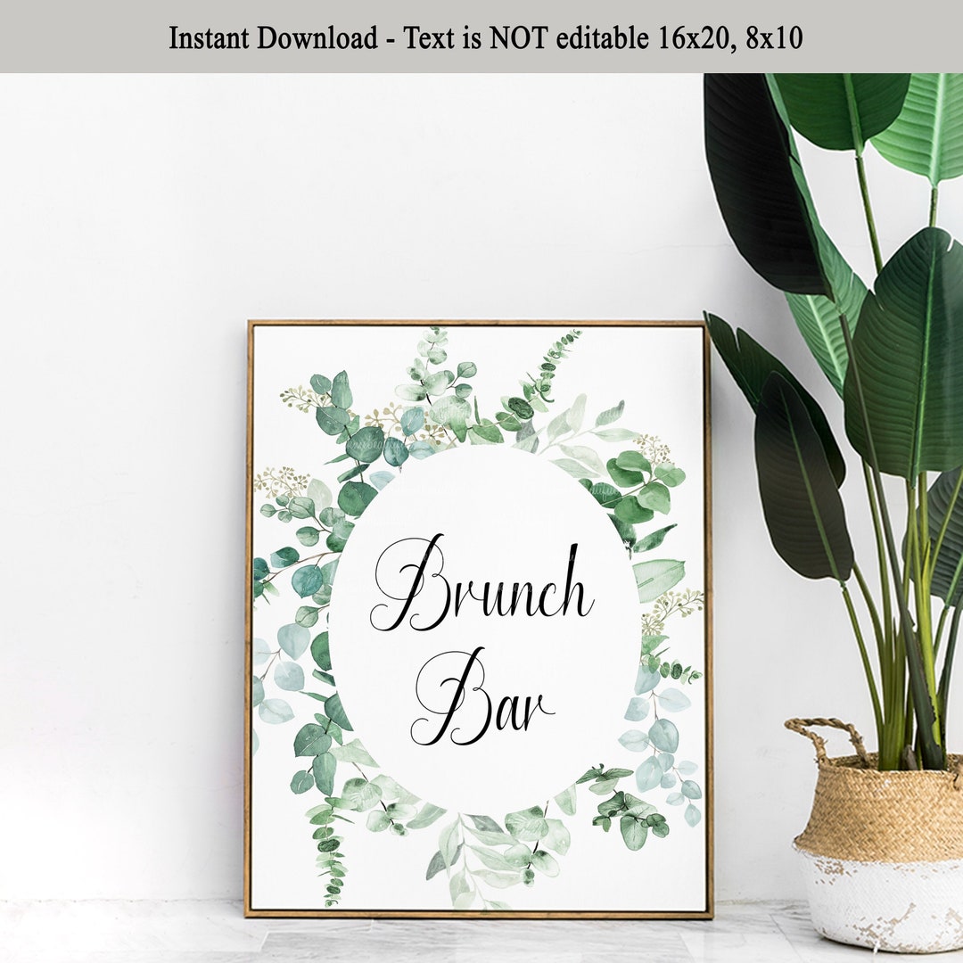 DIGITAL FILE Brunch Bar Sign | Minimal | Eucalyptus | Greenery | Boho ...