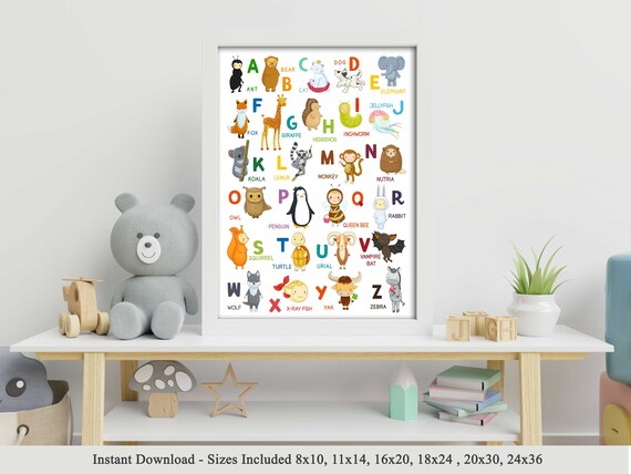 Alphabet Poster Printable Wall Art ABC Poster Alphabet Print Kids Wall ...