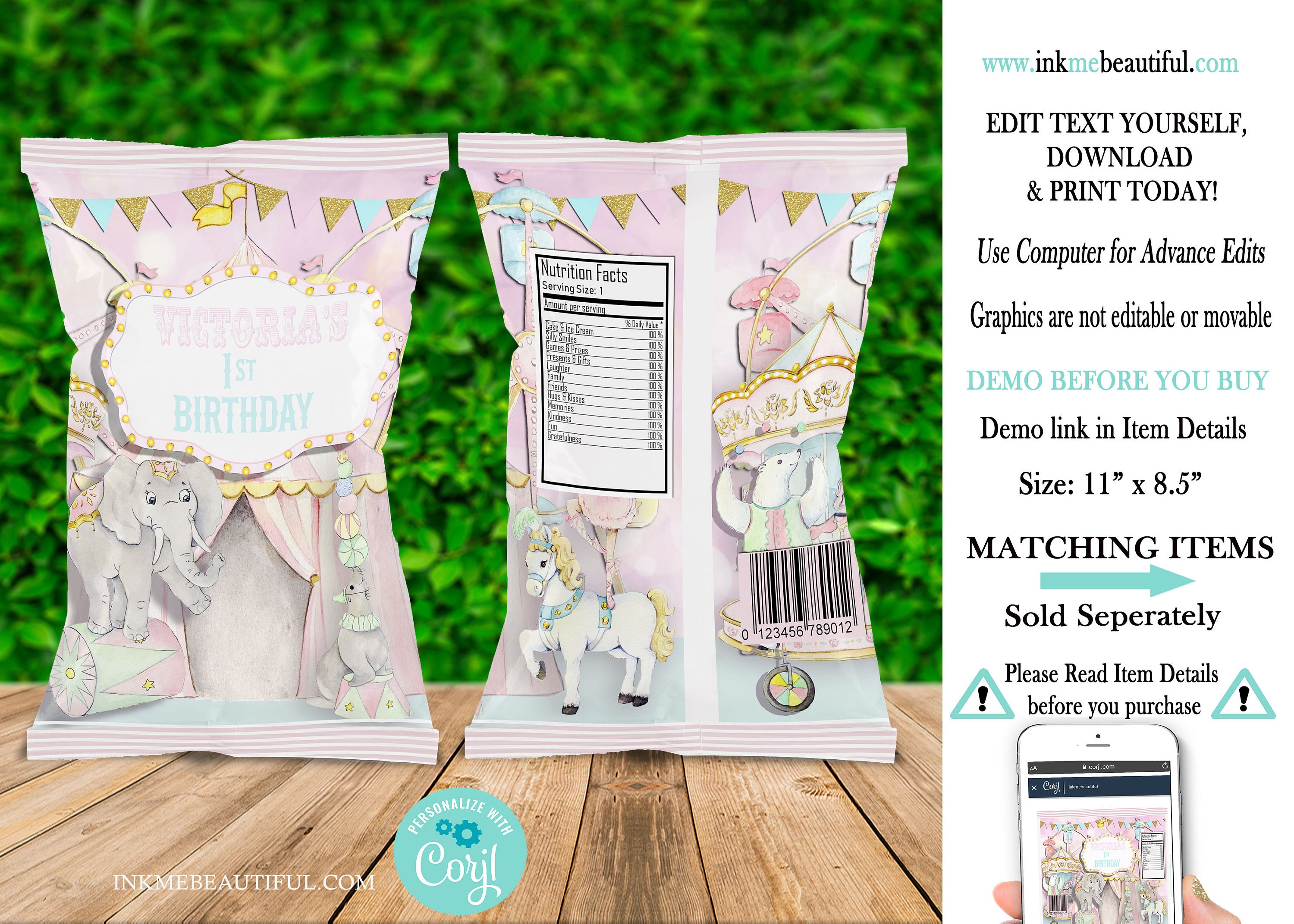 EDITABLE Carnival Pink Chip Bag Pink Circus Backdrop Pink - Etsy