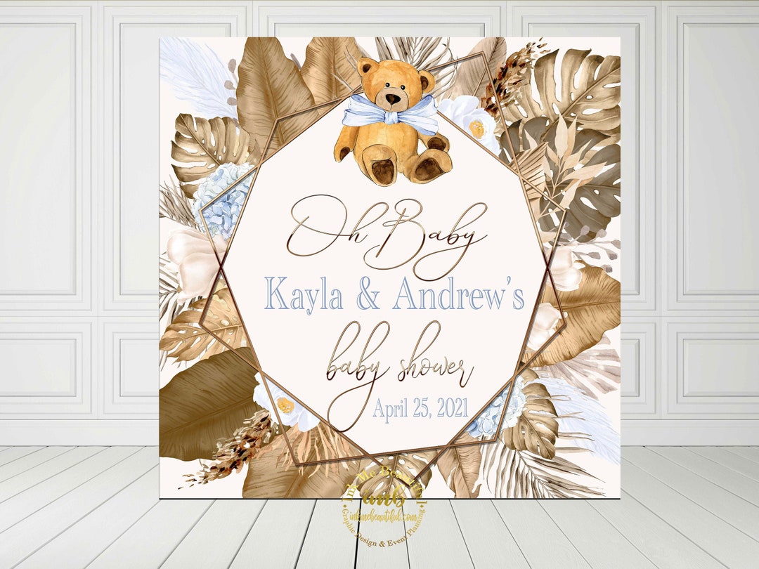 PRINTABLE Baby Blue Teddy Bear Baby Shower Backdrop Banner| Vintage ...