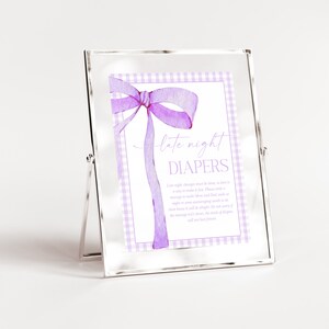 DIGITAL File Purple Bow Late Night Diapers Sign Purple Gingham ...