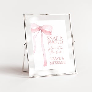 Digital File Pink Bow Snap a Photo 8x10 Sign Pink Watercolor Ribbon ...