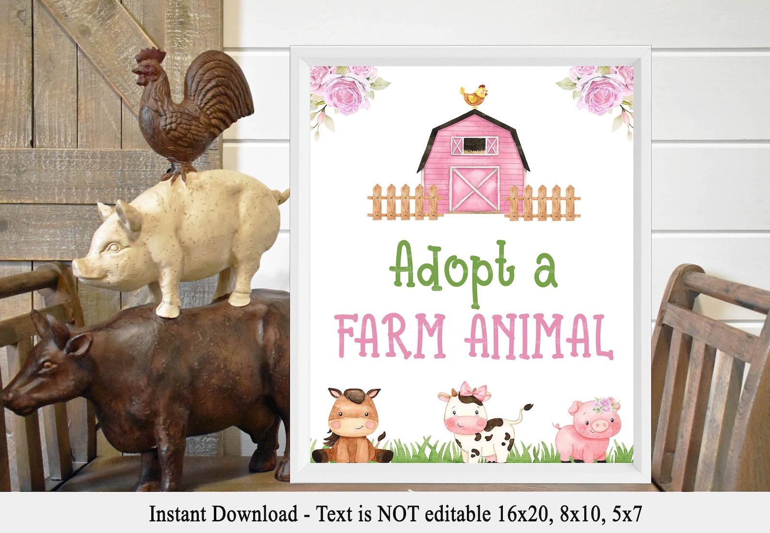 PRINTABLE Adopt a Farm Animal Sign Pink Farm Girl Sign Cow - Etsy
