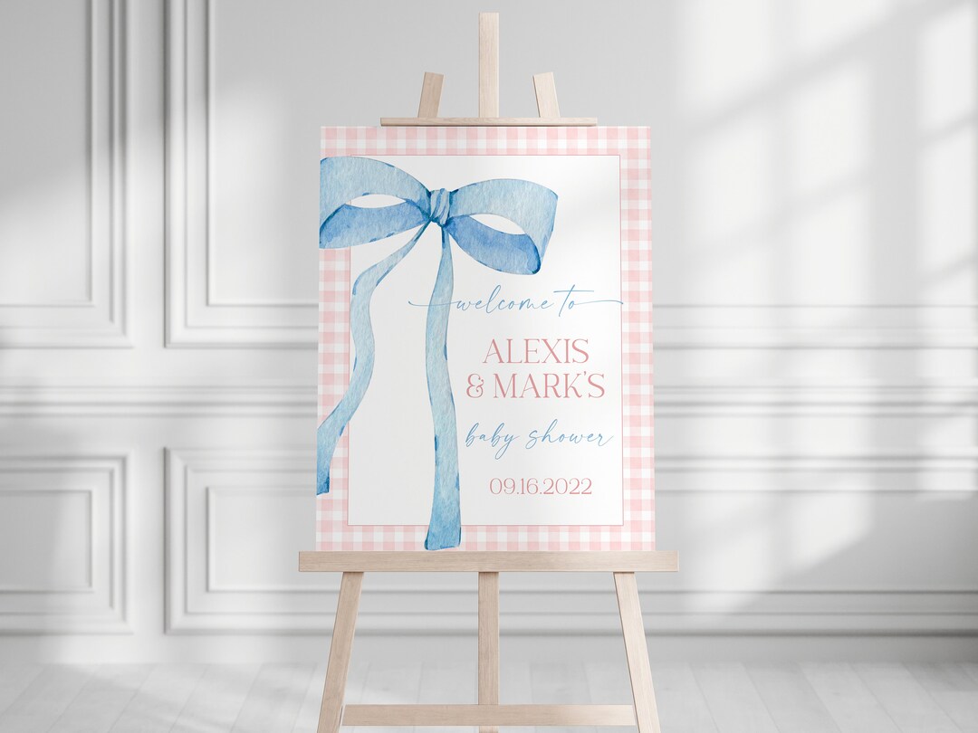 EDITABLE Pink and Blue Gingham Welcome Sign for Baby Shower, Baby ...