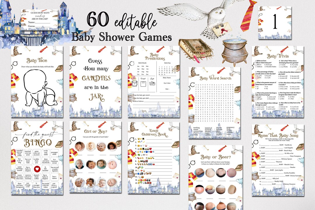 EDITABLE Wizard Baby Shower Game Bundle, Magic Baby Shower Wizard Magic ...