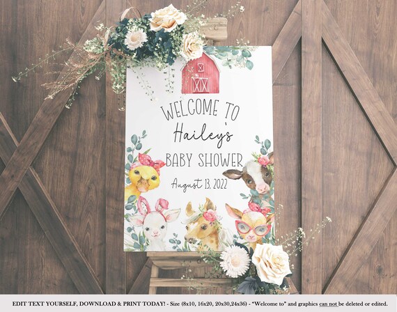 EDITABLE Farm Welcome Sign Cow Girl Party Farm Animal - Etsy