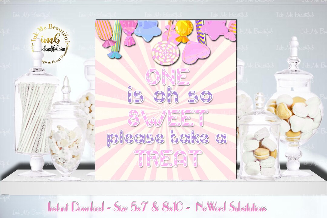PRINTABLE One is Oh so Sweet, Candy Table Sign, First Birthday Party ...