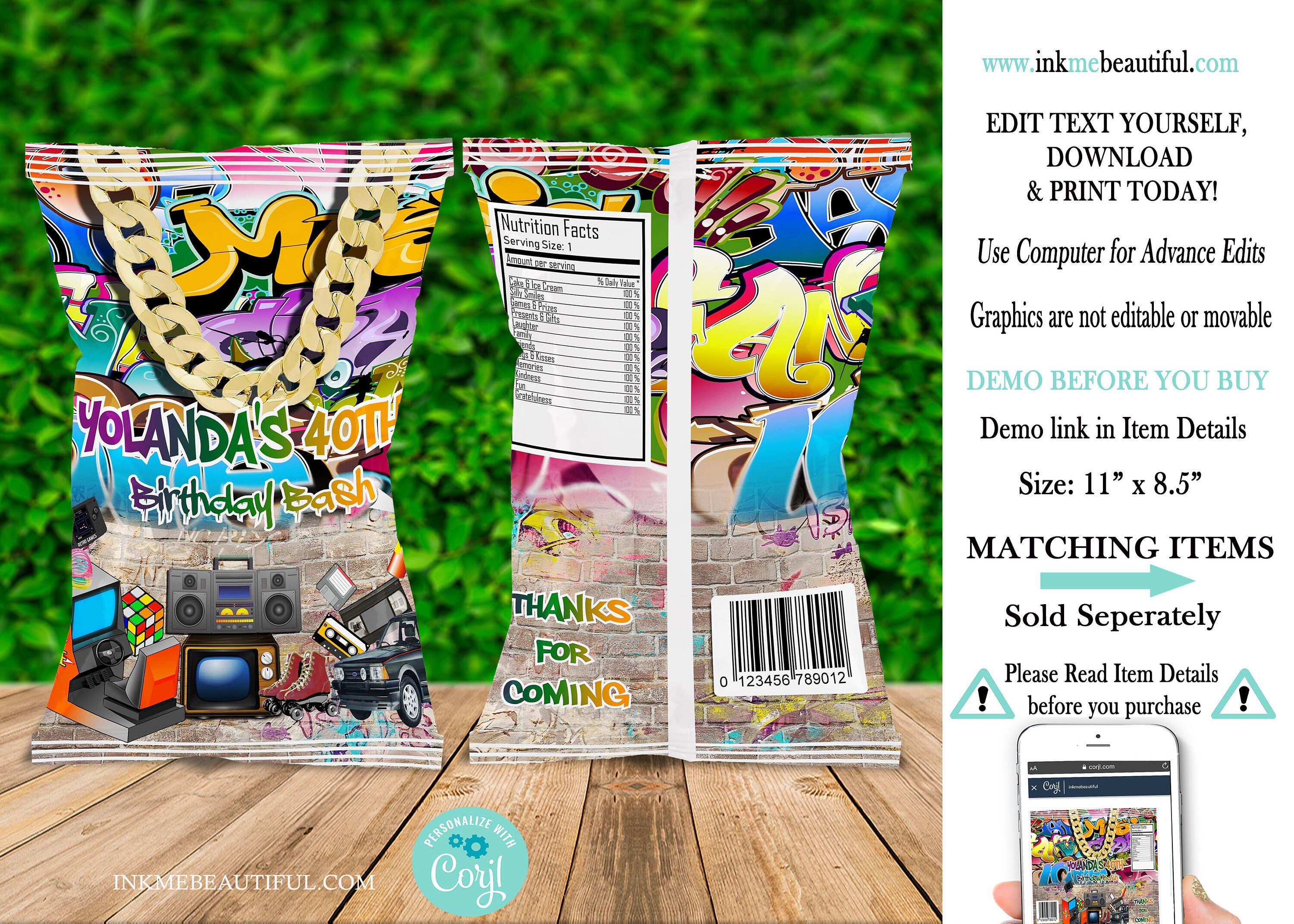 EDITABLE Hip Hop Chip Bag Throwback Birthday Party 90s - Etsy