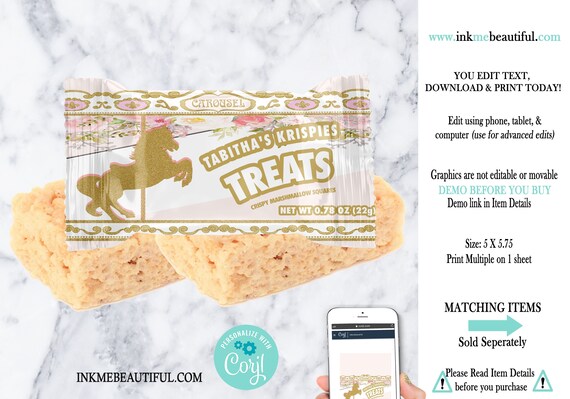 EDITABLE EDITABLE Pink Horse Carousel Treat Label Carousel - Etsy