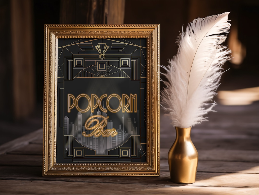 PRINTABLE Popcorn Bar Sign 1920s Party Decor Great Gatsby Party Decor ...