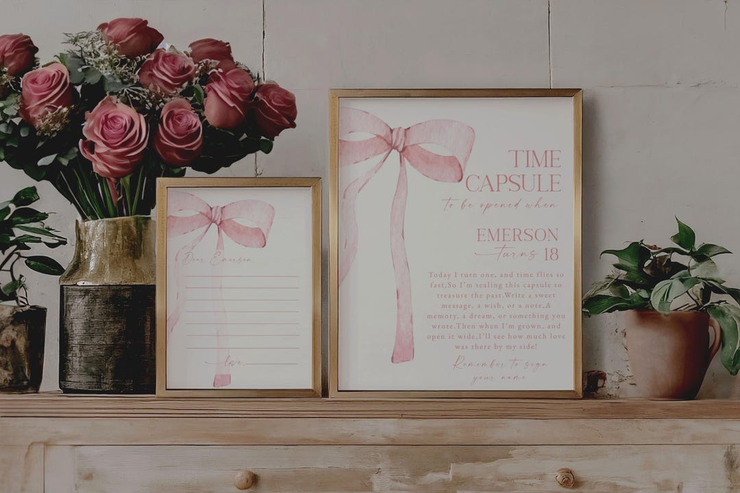 DIGITAL Pink Bow Time Capsule Sign 8x10 Pink Watercolor Ribbon ...