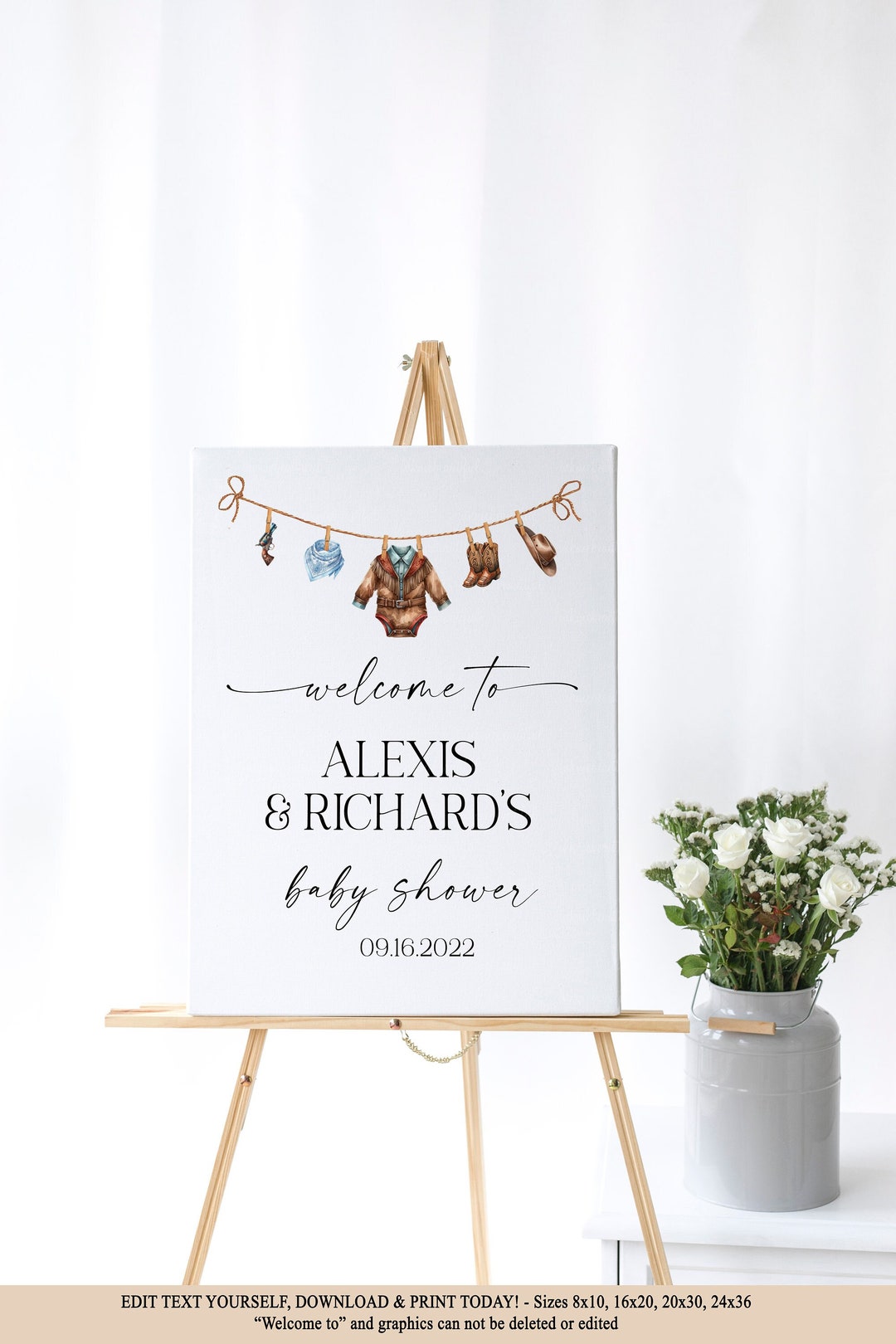 EDITABLE Cowboy Baby Shower Welcome Sign A Little Cowboy is on the Way ...