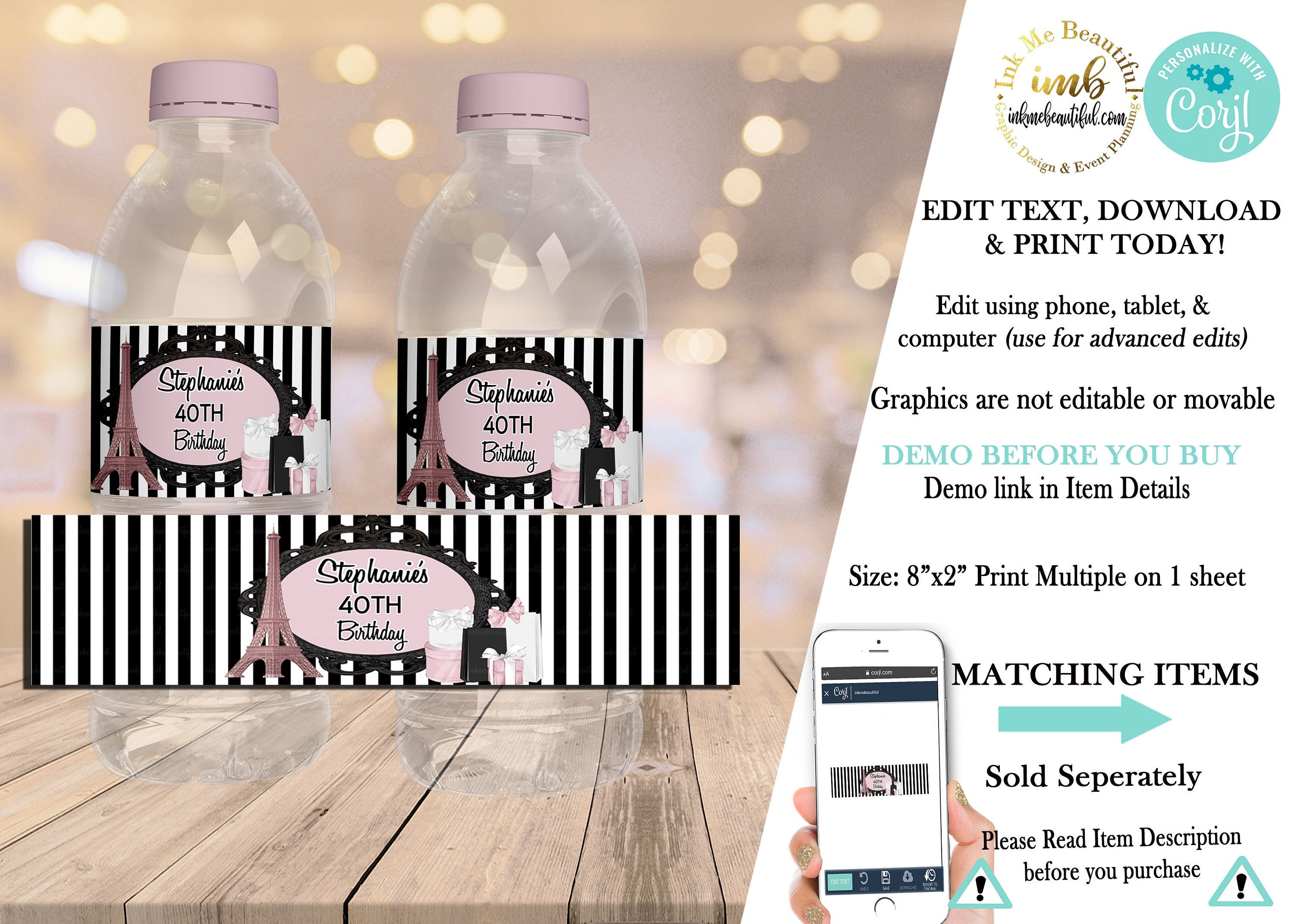 EDITABLE | Pink Paris Water Bottle Label | Paris Theme | Baby Shower ...
