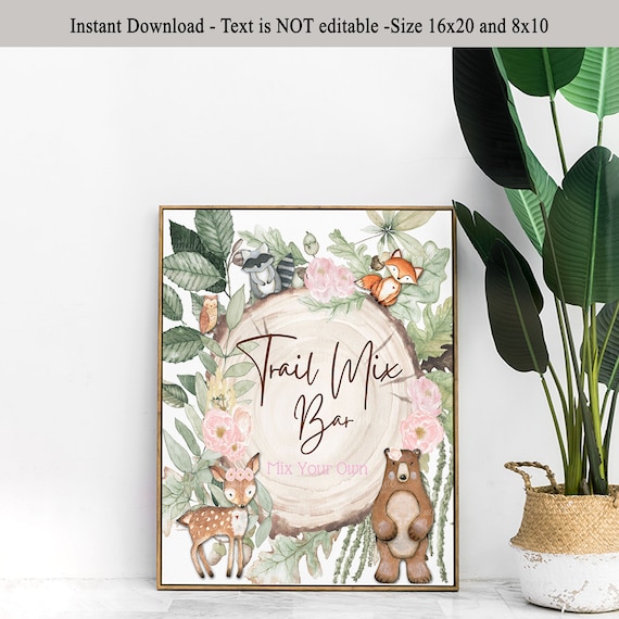 PRINTABLE Pink Boho Woodland Party Trail Mix Sign PW01 by Ink Me ...