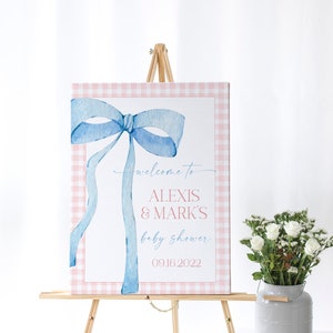 EDITABLE Pink and Blue Gingham Welcome Sign for Baby Shower, Baby ...