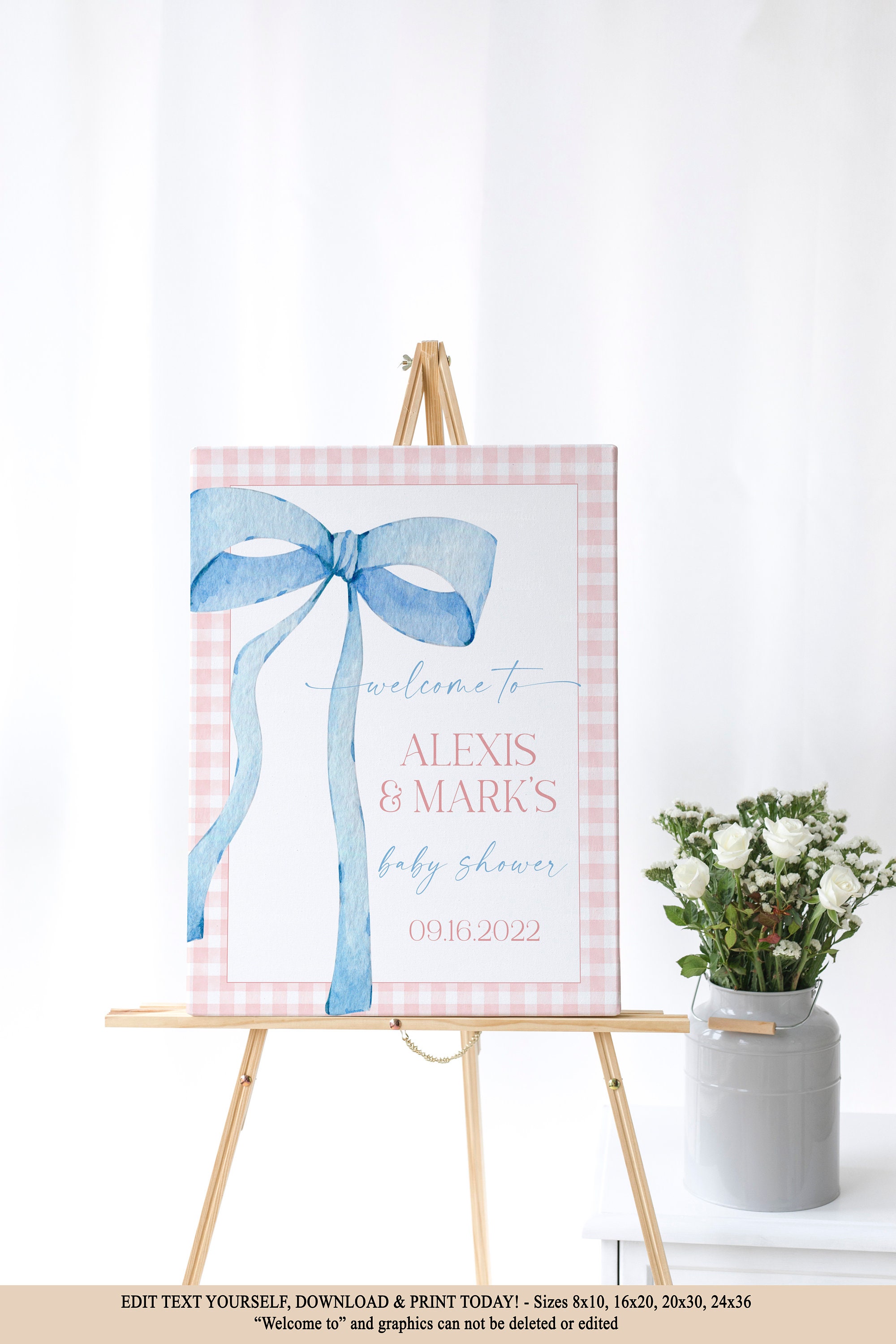 EDITABLE Pink and Blue Gingham Welcome Sign for Baby Shower, Baby ...