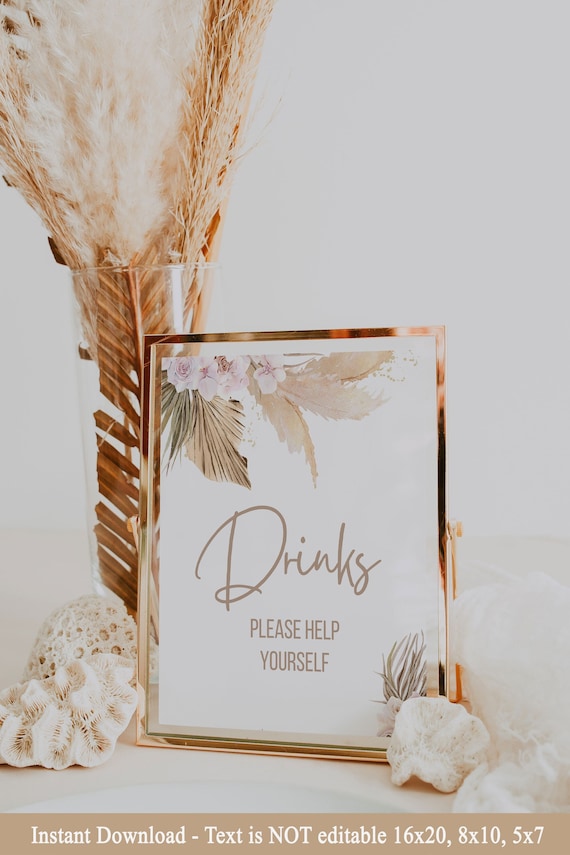 DIGITAL FILE | Drink Sign | Bohemian Theme | Boho | Blush Pink | Bridal ...