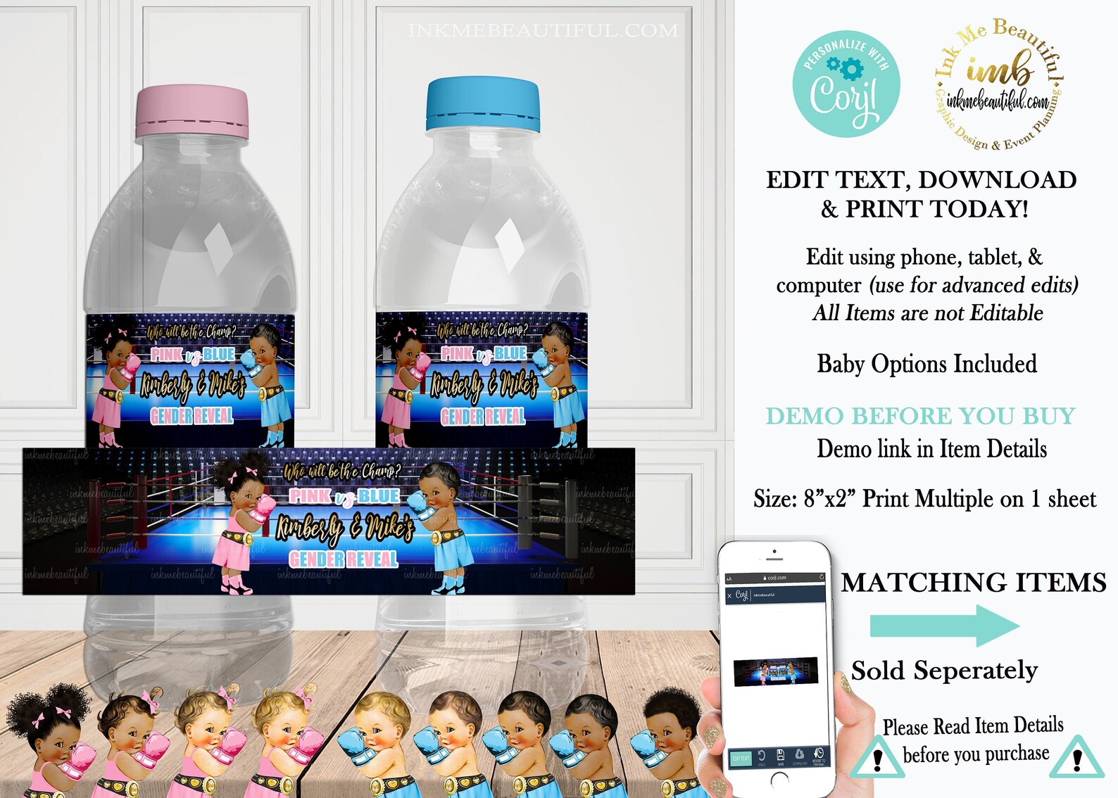 EDITABLE Boxer Baby Gender Reveal Water Bottle Label, Boxer Theme ...