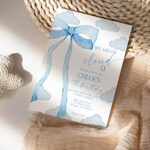 EDITABLE Cloud Nine Birthday Invite Modern Cloud Minimalist Gender ...