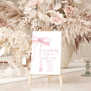 EDITABLE Pink Bow Cutsom Signs 4X6 Pink Watercolor Ribbon Minimalist ...
