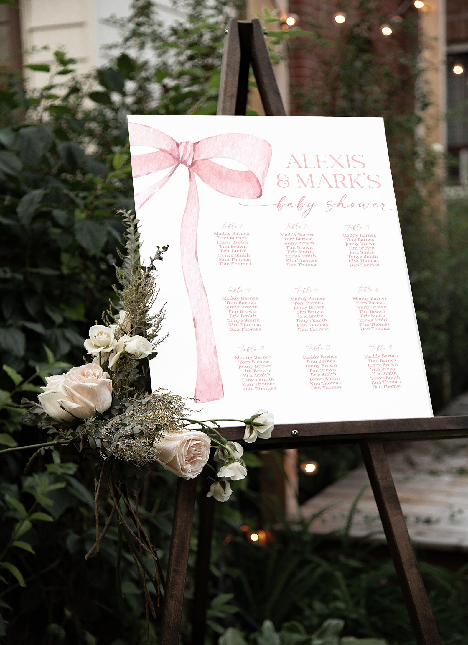 EDITABLE Pink Bow Seating Chart Baby Shower Bridal Shower, Minimalist ...
