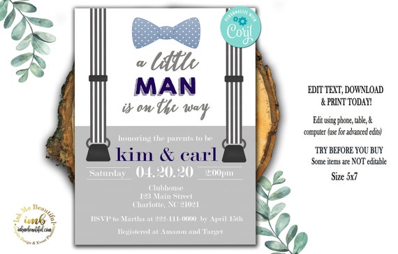 EDITABALE Little Man Invite Invitation A Little Man is | Etsy