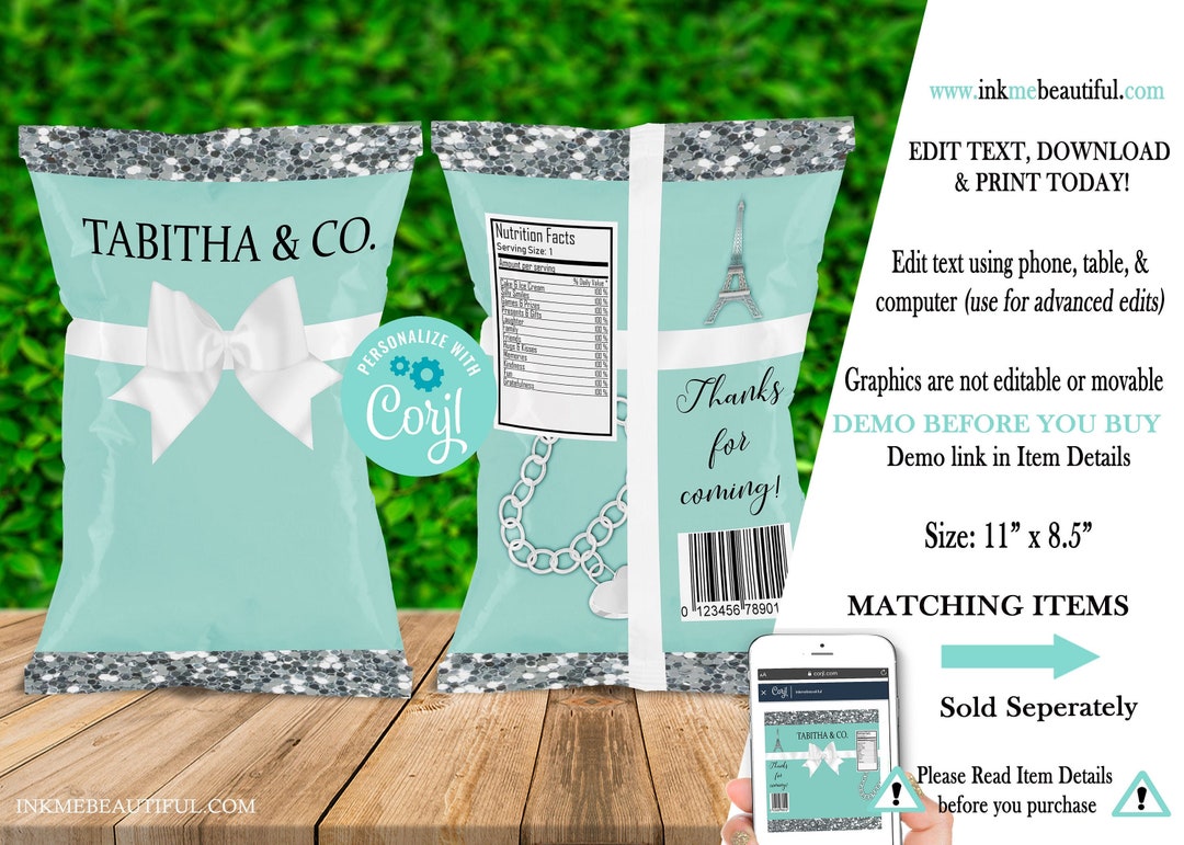 EDITABLE Chip Bag Blue Paris Theme Parisian Theme Baby - Etsy