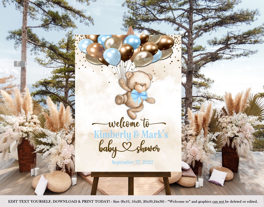 EDITABLE Teddy Bear Baby Shower Welcome Sign | Teddy Bear Theme | Brown ...