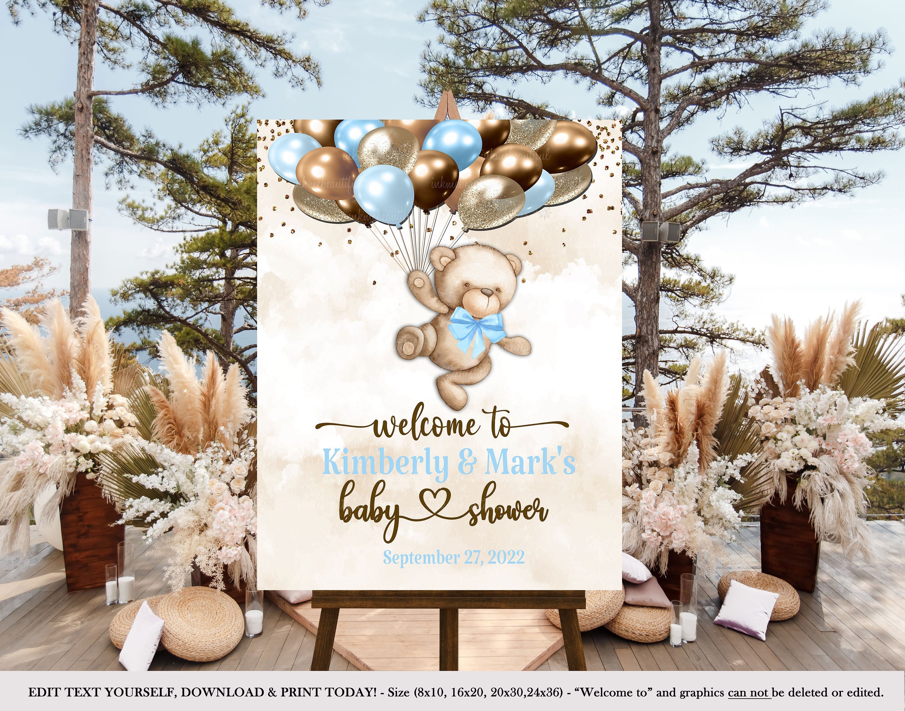 EDITABLE Teddy Bear Baby Shower Welcome Sign Teddy Bear | Etsy