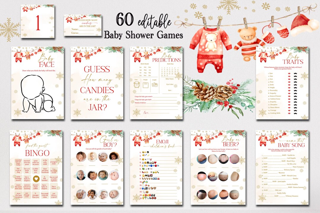EDITABLE Christmas Baby Shower Game Bundle Santa Baby Shower Game Pack ...