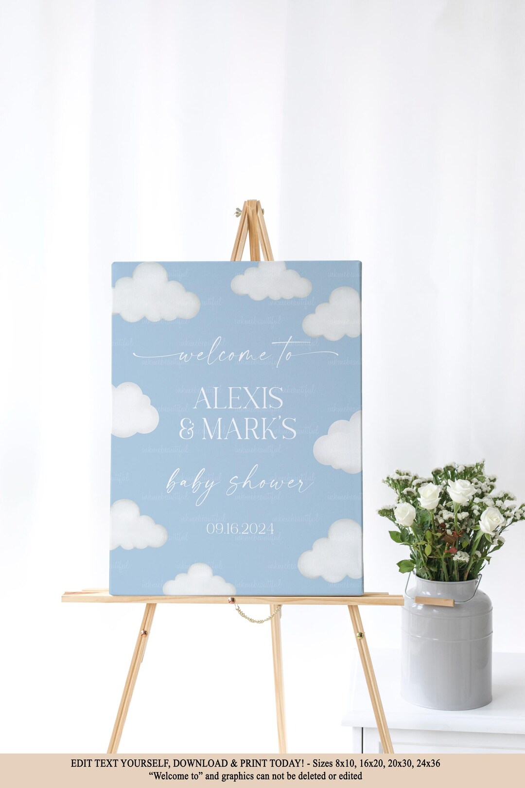 EDITABLE Blue Cloud Nine Welcome Sign for Baby Shower, Modern ...