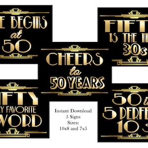 PRINTABLE 50th Birthday Signs,gatsby Party Decoration, Roaring 20s Art ...