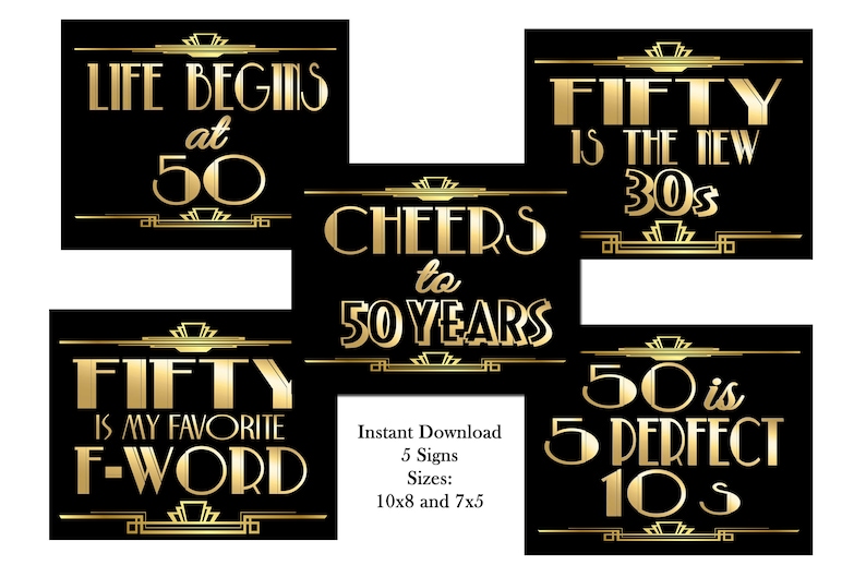 PRINTABLE 50th Birthday Signsgatsby Party Decoration Roaring - Etsy