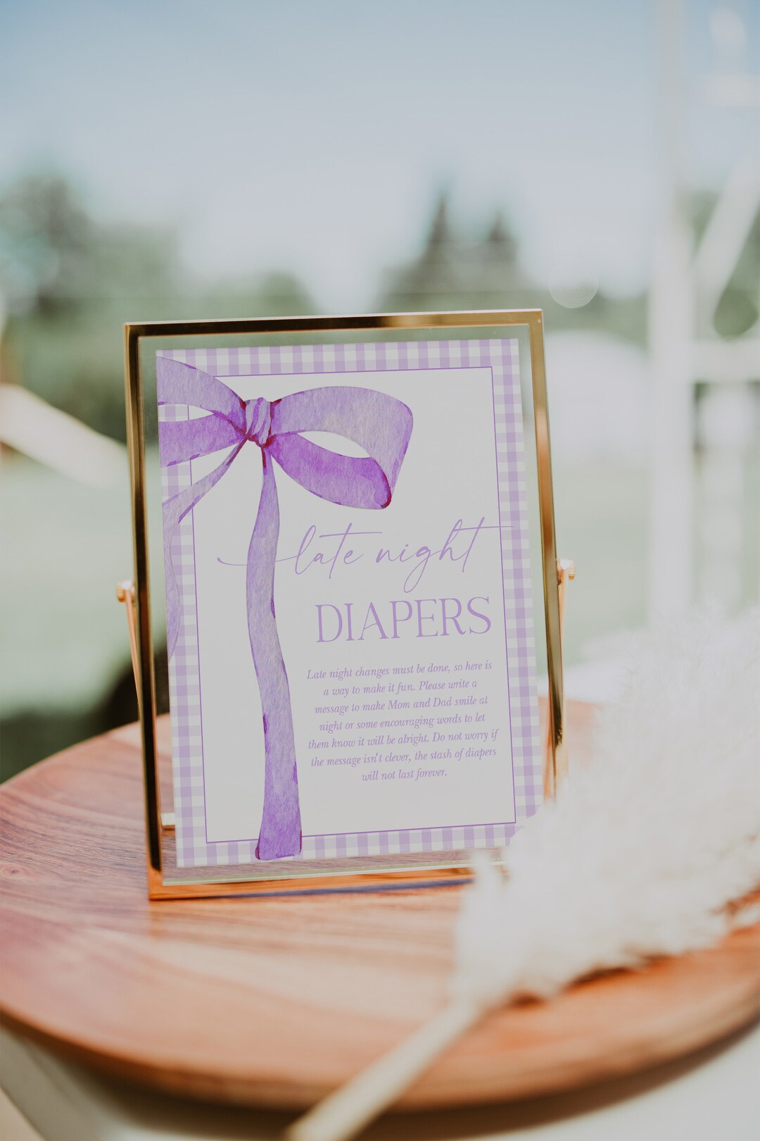 DIGITAL File Purple Bow Late Night Diapers Sign Purple Gingham ...