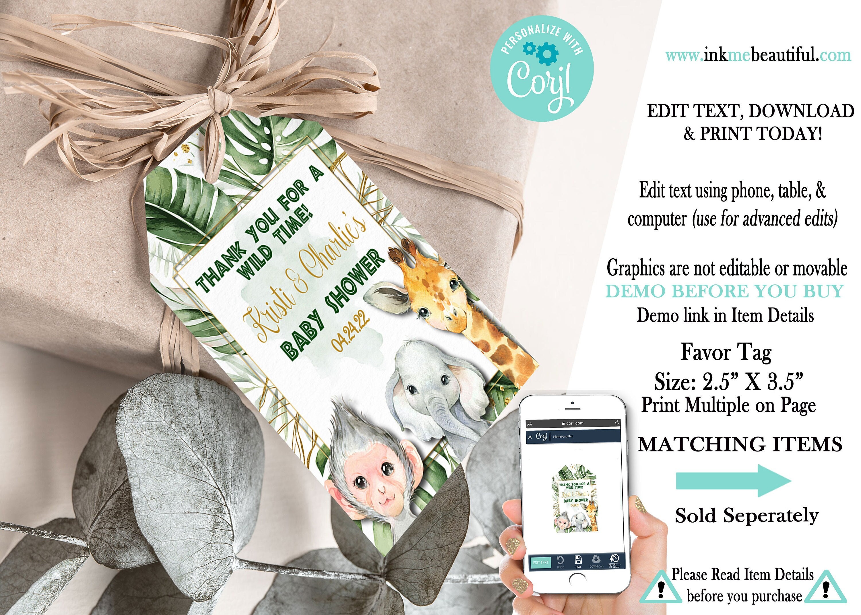 EDITABLE Jungle Safari Favor Tag thank You Label safari | Etsy