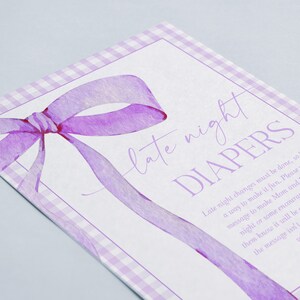DIGITAL File Purple Bow Late Night Diapers Sign Purple Gingham ...